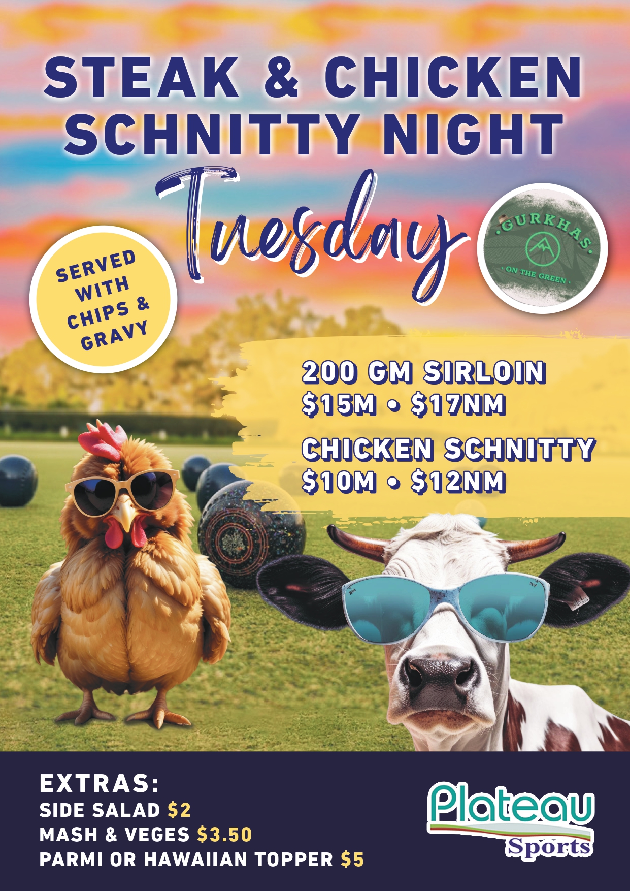 Steak & Schnitty night - Plateau Sports